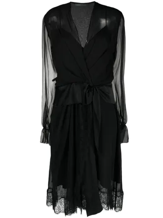 Alberta Ferretti Midikleid mit Spitzenbesatz - Schwarz