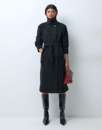 Only Maxi-Mantel mit G&uuml;rtel, Trichterkragen, schwarz