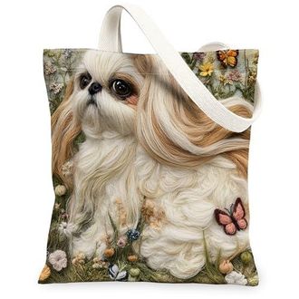 Generic Sac fourre-tout en toile motif chien japonais pour faire du shopping, 33 x 38,1 cm, sac d&eacute;picerie r&eacute;utilisable pour femme, peinture danimaux domestiqu
