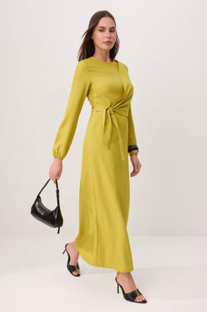 Trendyol Modest Damen Gr&uuml;n Einfarbig Maxi Lang Casual Zweireihig Modest Kleider