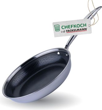 Fackelmann Chefkoch trifft Antihaftpfanne - Ø24 cm Premium Bratpfanne aus Edelstahl mit keramischer Antihaftbeschichtung, für alle Herdarten inkl. Induktion