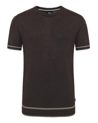 HUGO BOSS Strick-T-Shirt aus einem Leinen-Mix mit Kontrastb&uuml;ndchen in