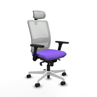 Piqueras y Crespo Haches Stuhl f&uuml;r lange Arbeitsstunden mit 3D-Armen, h&ouml;henverstellbare Lendenwirbelst&uuml;tze und h&ouml;henverstellbares Kopfteil, Wei&szlig;/Lila