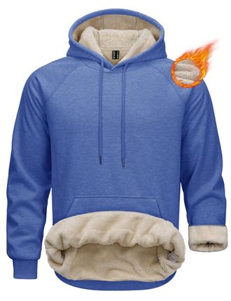 Magcomsen Hoodie Herren Pulli Sport Fleecepullover Thermo Kapuzenpullover Winter Sweatshirt mit Kapuze, Blaugrau, XXL