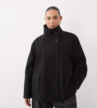 Asos Curve ASOS DESIGN Curve veste harrington habill&eacute;e &agrave; col chemin&eacute;e noire