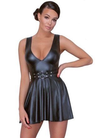 Cottelli Collection Minikleid Wetlook Kleid - schwarz (1-tlg) Tailliertes Kleid im Mattlook
