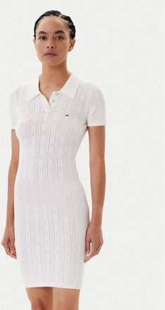 Tommy Jeans Strickkleid Pointelle DW0DW20874 Écru Slim Fit
