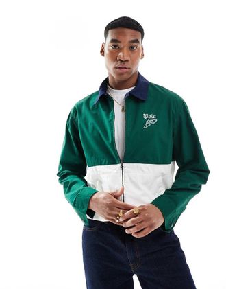 Polo Ralph Lauren Run Club Bayport P-wing - Blouson Harrington en popeline effet color block à logo - Vert foncé et crème