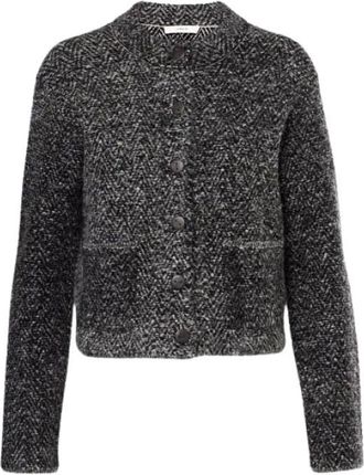 Vince Femme, Pulls, Noir, Taille: 42 FR Veste cardigan en maille chevron et m&eacute;lange de laine