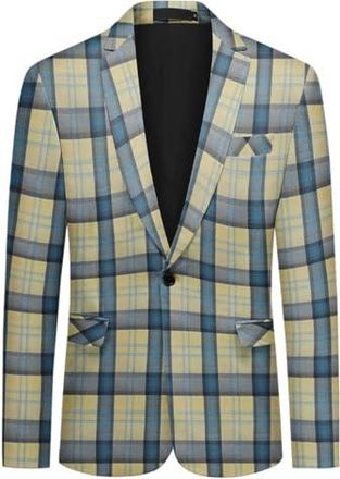 AlltheMen Blazer Homme à Carreaux Coupe Ajustée Veste de Costume élégante Coupe Moderne pour Mariage Kaki XL