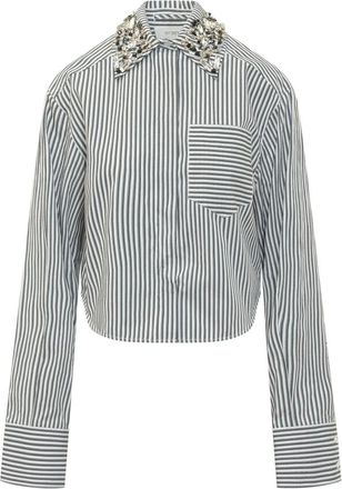 Sportmax Femme, Blouses et Chemises, Multicolore, Taille: 40 FR Chemise Popeline Racconto Orn&eacute;e de Bijoux