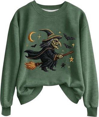 Generic Sweats dHalloween pour femmes - Imprim&eacute; sorci&egrave;re dHalloween - Col rond - Sans chapeau - Ample - D&eacute;contract&eacute; et confortable - Pour femme, Vert, M
