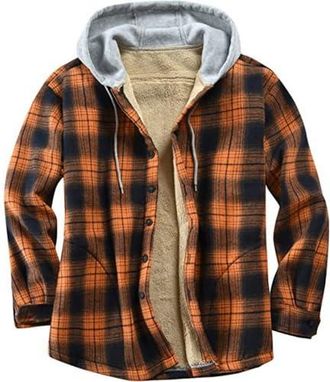 Generic Veste en flanelle pour homme avec capuche doubl&eacute;e Sherpa et doublure polaire, Orange Plaid, XXL