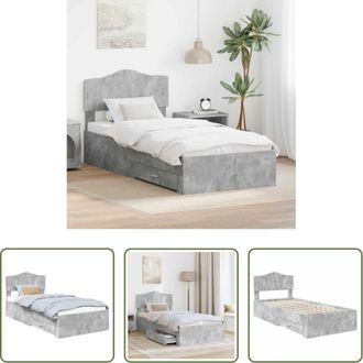 vidaXL Schrankbett - Bettrahmen mit Kopfteil Beton Grau 90 x 190 cm Holzwerkstoff