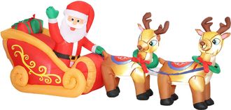 OUTSUNNY 240 cm Aufblasbarer Weihnachtsmann auf Schlitten mit 2 Rentier Aufblasbare Weihnachtsdekorationen mit eingebauten LED-Lichtern Weihnachtsdeko für Rase