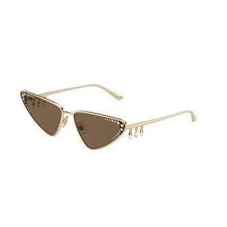 Jimmy Choo London Femme, Accessoires, Jaune, Taille: 63 MM Lunettes de soleil dor&eacute;es avec verres marron fonc&eacute;