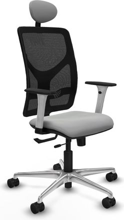 Piqueras y Crespo Moderner B&uuml;rostuhl mit wei&szlig;en und schwarzen Armlehnen, h&ouml;henverstellbarer Lendenwirbelst&uuml;tze und festem Kopfteil, ausgestattet mit Syncro/Traslack. Sc