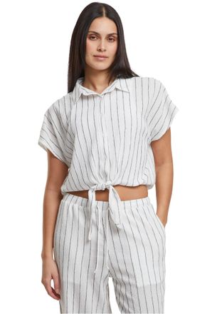 Urban Classics Damen Hemdbluse Ladies Structured Striped Tied Blouse, gestreifte Bluse mit Knoten, lockere Passform, Gr&ouml;&szlig;en XS - 5XL