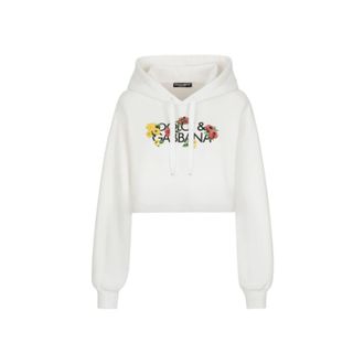 Dolce & Gabbana Kurzer Kapuzenpullover mit Blumenmuster - - Sweatshirts & Hoodies - Damen - Wei&szlig; - M