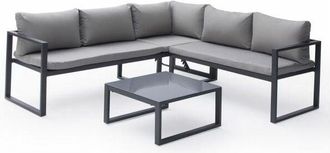 Happy Garden Modularer Gartensalon ibiza aus grauem Stoff mit 4 Sitzen - Aluminium Anthrazit