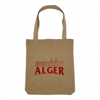 Fabulous Sac Shopping Tote Bag Aspect Lin - Alger Minimalist Voyage Tourisme Carte Postale - Sac de Courses Toile Epaisse 360g Beige Naturel Cabas Port&eacute; Epaule