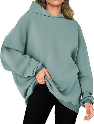 Generic Sweat &agrave; capuche surdimensionn&eacute; en polaire confortable avec poches pour femme, vert clair, XXL