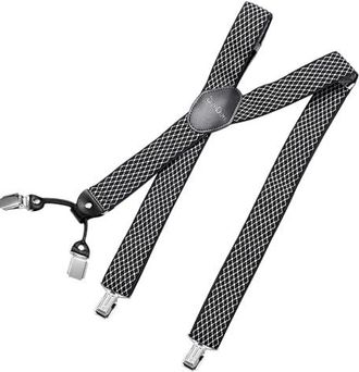 DonDon bretelles homme large 3,5 cm avec 4 clips bretelles homme travail extra fort, élastique et réglable en longueur Motif noir blanc