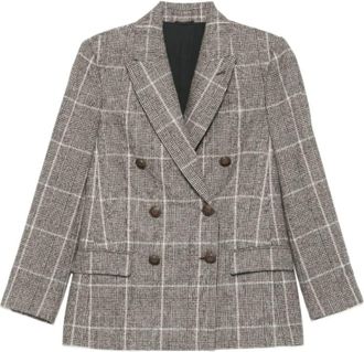 Brunello Cucinelli Femme, Vestes, Brun, Taille: 36 FR Blazer &agrave; Carreaux