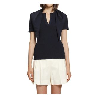 Max Mara Palmeti Rippstrick-T-Shirt - - Knitwear - Damen - Blau - S