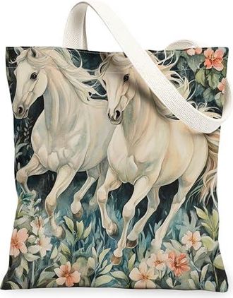 Generic Sac fourre-tout en toile motif chevaux de printemps 33 x 38,1 cm, sac d&eacute;picerie r&eacute;utilisable pour femme, peinture animale, d&eacute;coration cadeau