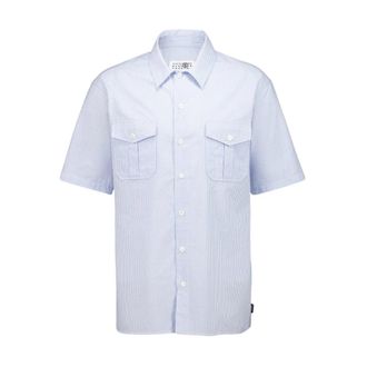 Maison Margiela Gestreiftes Kurzarmhemd aus Baumwolle - - Shirts - Herren - Blau - L