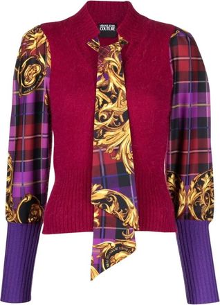 Versace Jeans Couture Femme, Pulls, Multicolore, Taille: 40 FR Barocco Check Crew Neck Knit