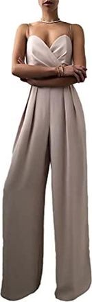 Minetom Femmes Combinaison Jumpsuit Col V sans Manches Playsuit Couleur Unie Long Pantalon Cocktail Soirée Cérémonie Romper B Rose L