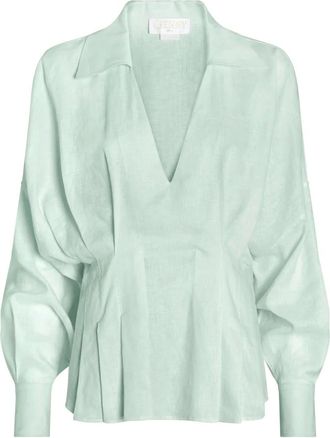 Genny Femme, Blouses et Chemises, Vert, Taille: 36 FR Blouse pliss&eacute;e &agrave; col en V