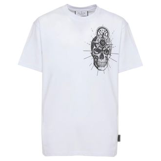 Philipp Plein Homme, Tops, Blanc, Taille: XL T-Shirt Col Rond Tatouage T&ecirc;te de Mort