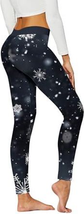 Generic Legging de sport 2026 pour femme - Motif flocon de neige - Taille haute - Compression - Remontage des fesses - Fitness, bleu marine, XXL
