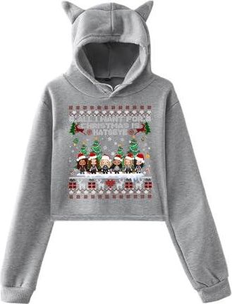 Generic All I Want For Christmas is KATSEYE Sweat à capuche avec oreilles de chat pour femme - Pull de concert pour femme - EYEKONS - Vêtements de Noël décont