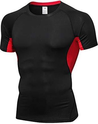 LaoZanA Haut Compression Homme Manches Courtes T Shirt S&eacute;chage Rapide Baselayer Sports Rouge S