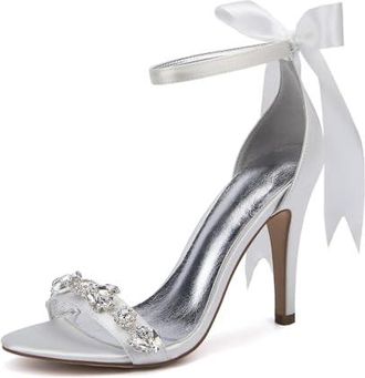 Generic Chaussures De Mariage De Mari&eacute;e Femme &Eacute;t&eacute; Stylet Talons Peep Toe Sandale Bureau Travail Soir Talons Hauts 10.5Cm,Ivoire,38 EU