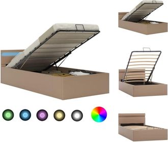 vidaXL Bett mit Bettkasten led Cappuccino-Braun Kunstleder 100x200 cm - Hydraulisches Bettgestell - Einzelbett - Kunstlederbett - Stauraumbett