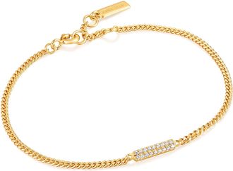 Ania Haie Damen Armband GLAM ROCK aus 925 Sterling Silber 14k vergoldet, besetzt mit 18 Zirkonia, Länge 16,5 cm + 2 cm, inkl. Geschenkverpackung