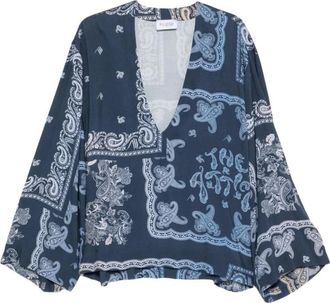 The Attico Femme, Blouses et Chemises, Bleu, Taille: 36 FR Chemisier &agrave; col en V &agrave; motif cachemire