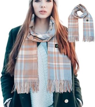 Generic Écharpe chauffante intelligente : écharpe de camping dhiver alimentée par USB, écharpe de camping dhiver à carreaux, écharpe thermique avec pompons et