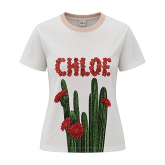Chlo&eacute; T-shirt imprim&eacute; cactus - Femme - Tops - Blanc - Taille: 40 FR