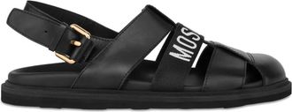 Moschino sandales en cuir &agrave; d&eacute;tail de logo - Noir