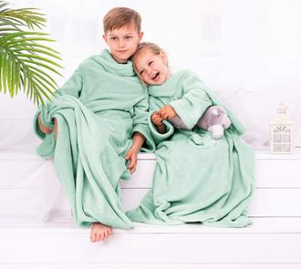 Decoking Kinder Decke mit Ärmeln 90x105 cm Pfefferminze Microfaser TV Decke Kuscheldecke Weich Fleecedecke Kiddo