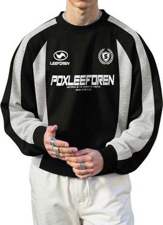 Minetom Sweat Hommes Col Rond Sweatshirt À Manches Longues Grande Taille Ado Pullover Patchwork Hip Hop Streetwear C Noir XL