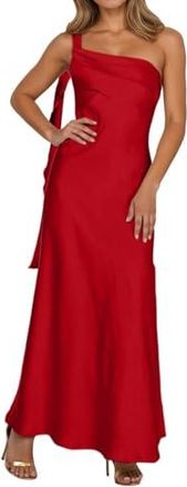Generic Robe Soiree Femme Robe Cocktail Robe Fendue Sexy en Satin Haut de Gamme Dos Nu Couleur Unie pour Femmerobe de Soirée Robe de Bal