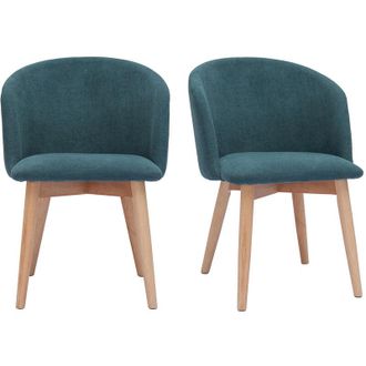 Miliboo Miliboo - Chaises scandinaves en tissu effet velours bleu canard et bois clair massif (lot de 2) vanity