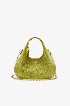 Ganni Mini sac hobo en velours moiré Spinach Vert